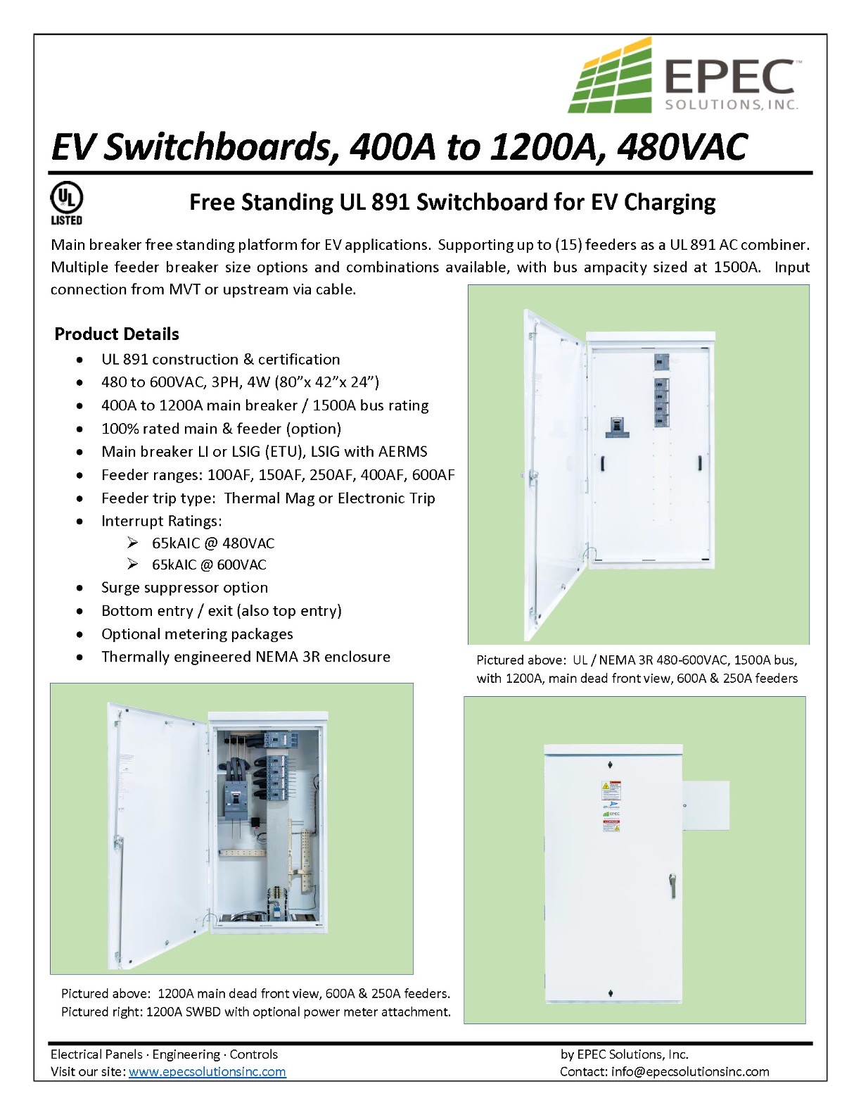 Specification : EV 400–1200A Freestanding UL-891 Switchboard